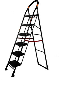 PARASNATH Black Ladder 6 Step Heavy Folding Step Ladder with Wide Step ...