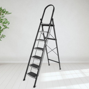 Plantex Foldable Steel 7-Step Ladder-Wide Anti Skid Steps (Gray & White ...