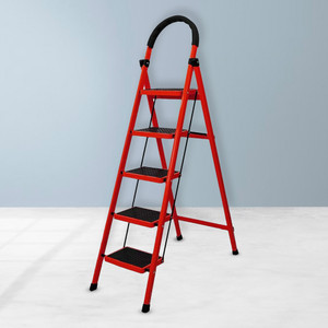 Cheston MS Steel Red Ladder for Home 5 Steps Foldable Anti Skid Load ...