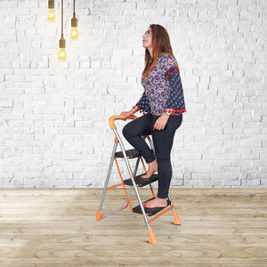 PARASNATH Orange Diamond Folding Alloy Steel Ladder with Wide Steps 3 ...