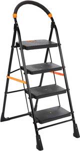 Morlek Tesla 4 Step Heavy Duty Steel Ladder with Wide Steps-(Black ...