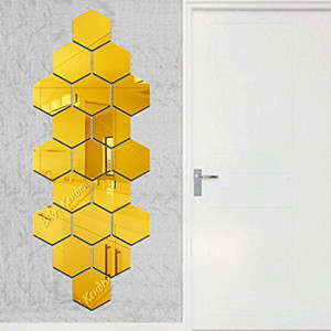 Mirror Sticker 12 cm Hexagon 20 Golden 3D Mirror Stickers Wall Stickers ...