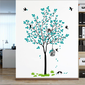 Decal O Decal 1 cm Blue Tree With Birds Cage And Nest Self Adhesive ...
