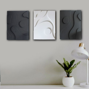 VAH 108 cm Set of 3 White and Black Abstract 3D Textured Wall Art, Boho ...
