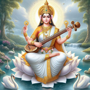 Ordershock 8 inch Maa Saraswati With Sun & Swan Wall Sticker For House ...
