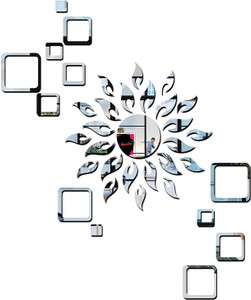 Mirror Sticker 45 cm Sun with 2 set Square Silver 3D Mirror Stickers ...