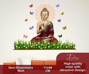 Design Zoo 46 cm Red Gautam Buddha with Butterflies Wall Sticker Self ...