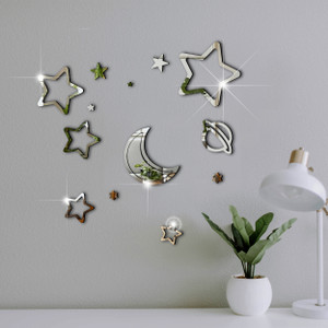 VAH 70 cm Silver Moon Star Galaxy Mirror Stickers for Wall Decoration ...