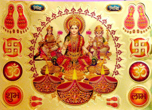 SUNINOW 30.48 cm laxmi ganesh saraswati sticker for home with paduka ...