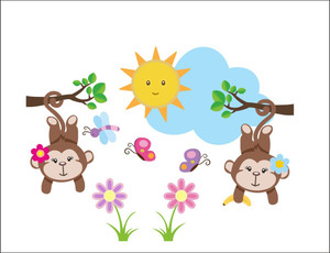 Sahaj Décor 66 cm Flower monkey butterfly with tree wall sticker for ...