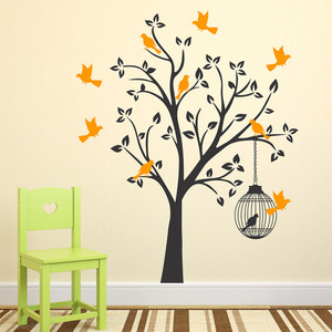 Wallzone 120 cm Tree With Birds Cages Removable Sticker Price in India ...