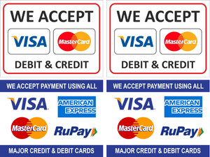 ShubhFly 21 cm We Accept Credit and Debit Cards Sticker Sign 4 Pcs 8x6 ...