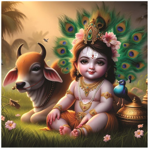 AnaBiaDecor 41 cm Baby Krishna With Peacock Feather God Wall Poster for ...