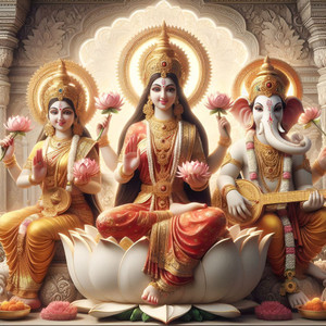 Ordershock 8 inch Maa Lakshmi, Lord Ganesha & Saraswati Wall Sticker ...