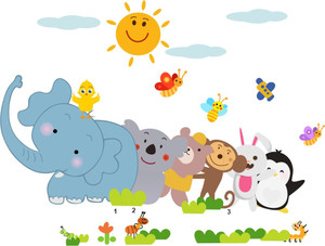 Wallzone 100 cm Colorful Jungle Animals|Creative|Art|Graphic ...