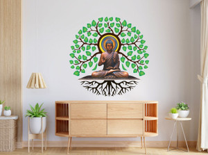 DivineDesigns 61 cm Gautam Buddha Sadhana Under Tree Self Adhesive ...