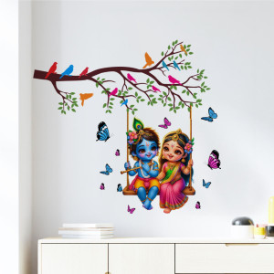 Decal O Decal 55 cm Radha Krishna Playing Swing Self Adhesive Sticker ...