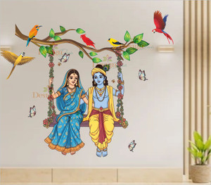 Design Decor 60 cm Radha Krishna Wall Sticker with Floral Branch ...