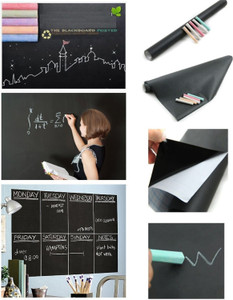AZEENA 200 cm Black Chalkboard (45x200cm) Wall Sticker with 5 Chalks ...