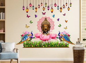 DivineDesigns 72 cm Buddha Face Peacock Wall Sticker Self Adhesive ...