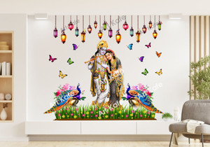 DivineDesigns 72 cm Radha Ji Krishna Ji Peacock Wall Sticker Self ...