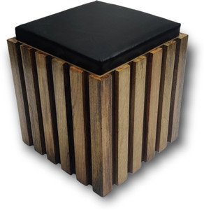 manzees Wooden Square Shaped Stool with Black Cushion and Extra Storage ...