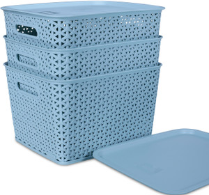 KOLORR Plastic Premium Elite Baskets Large with 3 Lids - Mint Blue ...