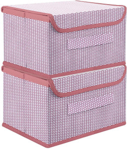 Mteaser Non Woven Zig Zag Storage Box with Lid & Handle Wardrobe ...