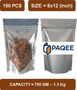 PAQEE One Side Silver One side Transparent Standy Pouch(8x12 800 Gm- 1. ...