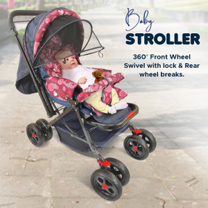 NHR Foldable Pram with 3 Recline Postions, Reversable Handlebar, & 360 ...