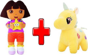 P I SOFT TOYS combo pack of dora + yellow unicorn for cute kids - 35 cm ...