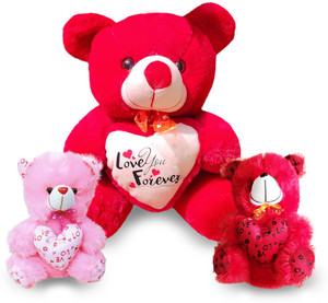 Trendller Red Teddy 13 Inch and 2 mini Red Pink Teddy Pack of 3 soft ...