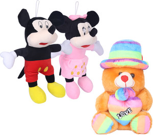 Wondervile 35Cm Mickey, Minnie Mouse And Sitting Teddy Bear 30Cm ...