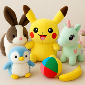 Growgame Soft Toy Combo Set – Pikachu, Unicorn, Bunny, Penguin, Banana ...