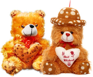 Topgrow Brown Cute Teddy (13 Inch)and Teddy with Cap and Heart - 30 cm ...