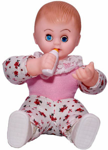 Welltech Soft Cute Eye blinking Milk Bottle Holding Baby Doll for Child ...