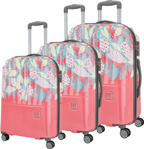 Genie Foliage Pink Set of 3 includes trolley suitcase of 3 sizes Cabin ...