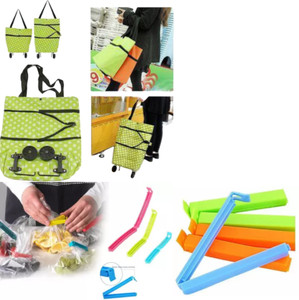 hr tp Foldable Shopping Trolley Bag With Wheels + Snack Plastic Bag ...