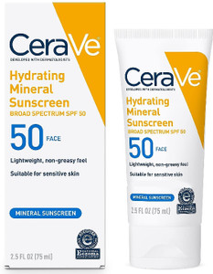 CeraVe Sunscreen - SPF 50 Hydrating Mineral Sunscreen SPF 50 Face Cream ...