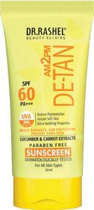 DR.RASHEL Sunscreen - SPF 60 PA+++ DE-TAN SUNSCREEN SPF 60 PA+++ ULTRA ...