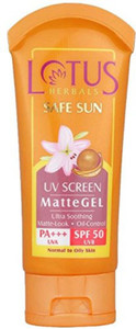 LOTUS HERBALS Sunscreen - SPF 50 PA+++ SAFE SUN UV SCREEN MATTE GEL SPF ...
