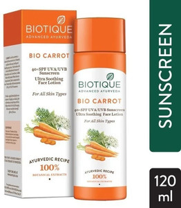 BIOTIQUE Sunscreen - SPF 50 PA+ Bio Carrot 40+ SPF UVA/UVB Sunscreen ...