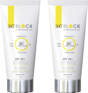 360 Block Sunscreen - SPF 50 PA+++ Gel SPF 50+ Protection Against Blue ...