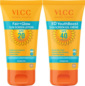 VLCC Sunscreen - SPF 20 & 40 PA+++ Fair Glow SPF 20 & 3D Youth Boost ...