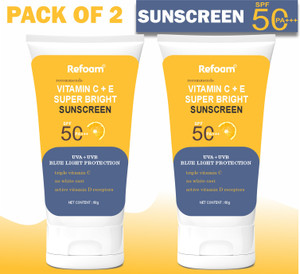 REFOAM Sunscreen - SPF 50+++ PA+++ Vitamin C + E Super Bright Sunscreen ...