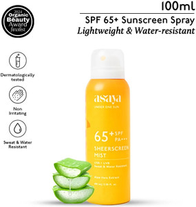 ASAYA Sunscreen - SPF 65 PA+++ Spray PA+++ Broad Spectrum UVA+UVB | No ...