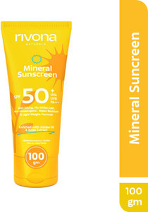 RIVONA NATURALS Sunscreen - SPF 50 PA+++ UVA UVB filters- Mineral,No ...