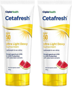Cipla Sunscreen - SPF 50 PA+++ Cetafresh Ultra Light Dewy Sunscreen ...