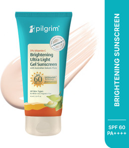 Pilgrim Sunscreen - SPF 60 PA++++ Vitamin C Brightening Ultra Light Gel ...
