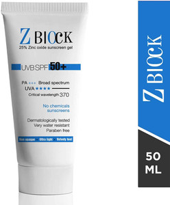 Z-Block Sunscreen - SPF 50 PA+++ 25% Zinc Oxide (2*50ml) Sunscreen Gel ...